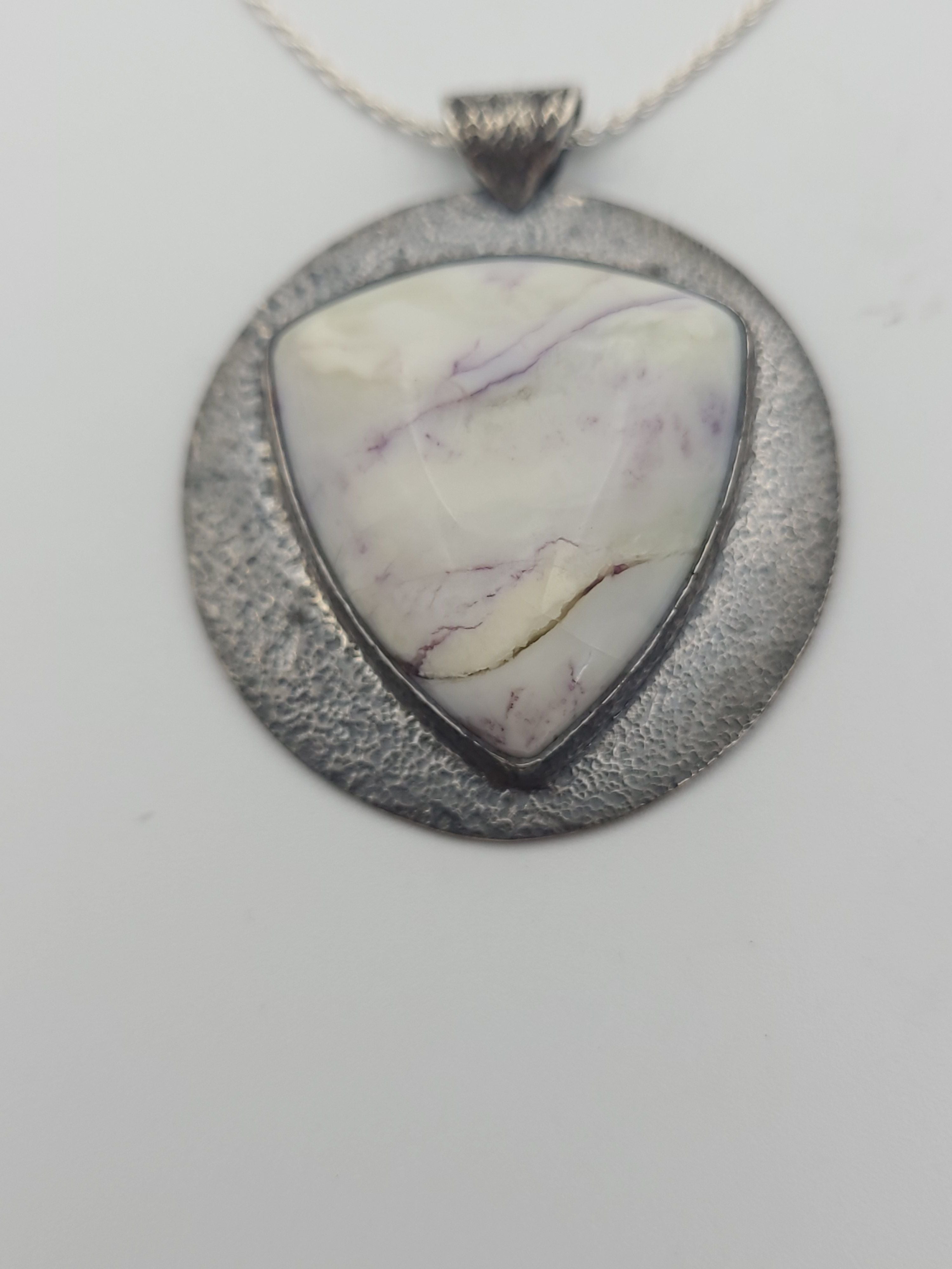 Rare Tiffany Stone Trillion Silver Necklace - textured silver mount ...